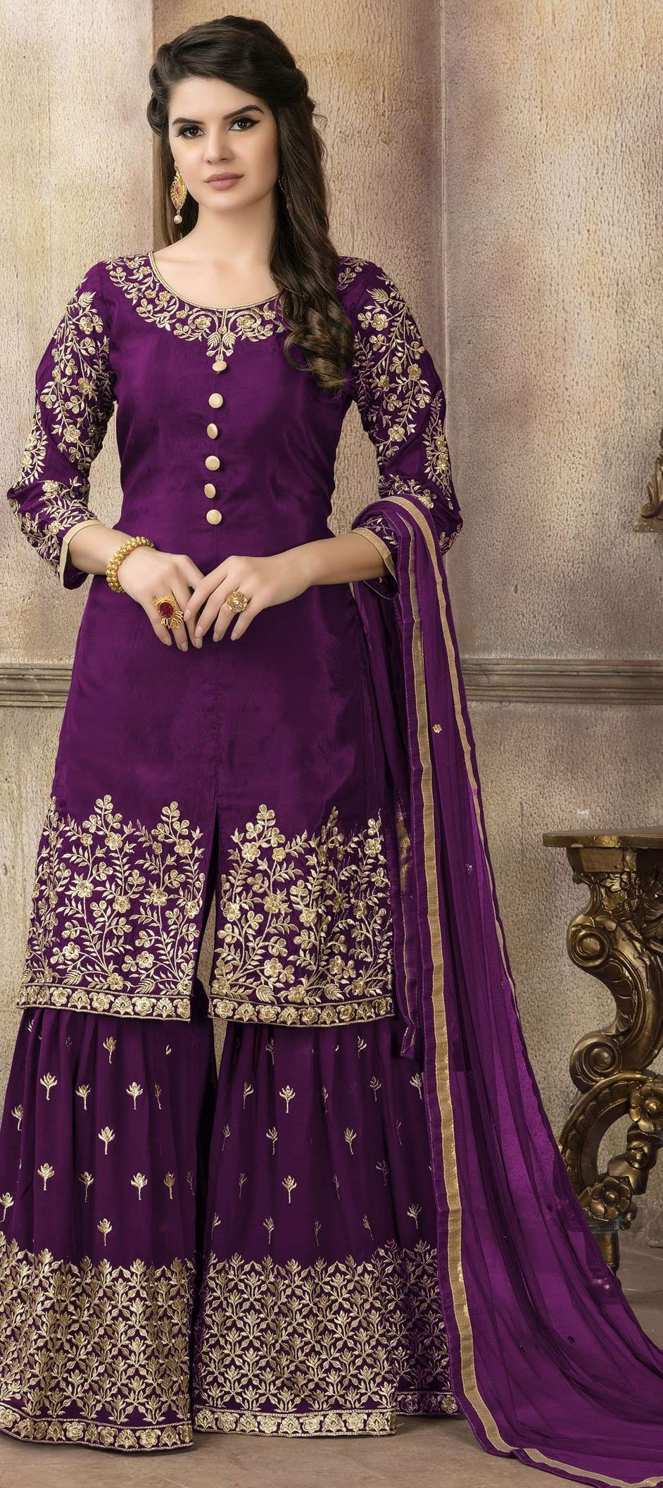 1552834: Wedding Purple and Violet color Uppada Silk, Viscose fabric ...