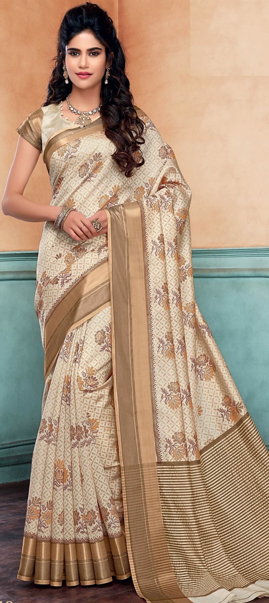 1553281: Casual, Traditional Beige and Brown color Silk, Tussar Silk ...