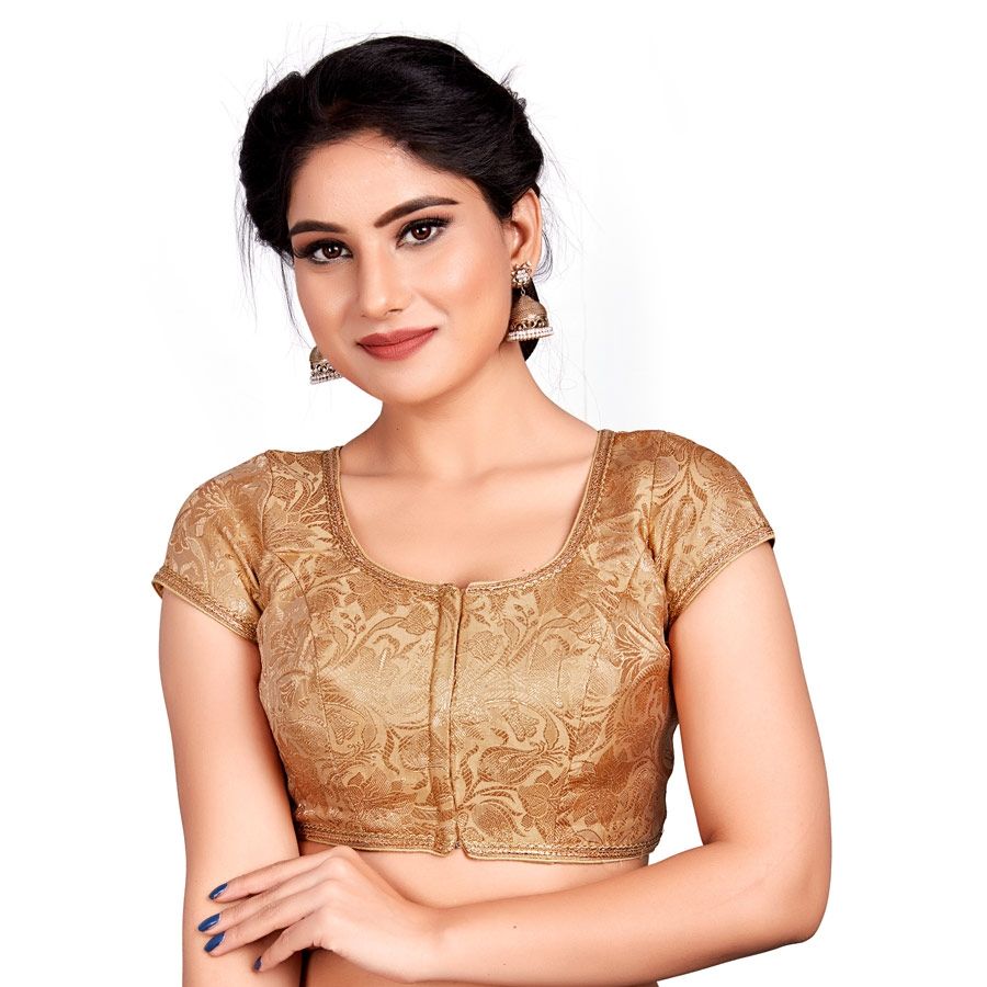 1554325: Gold color Brocade fabric Blouse