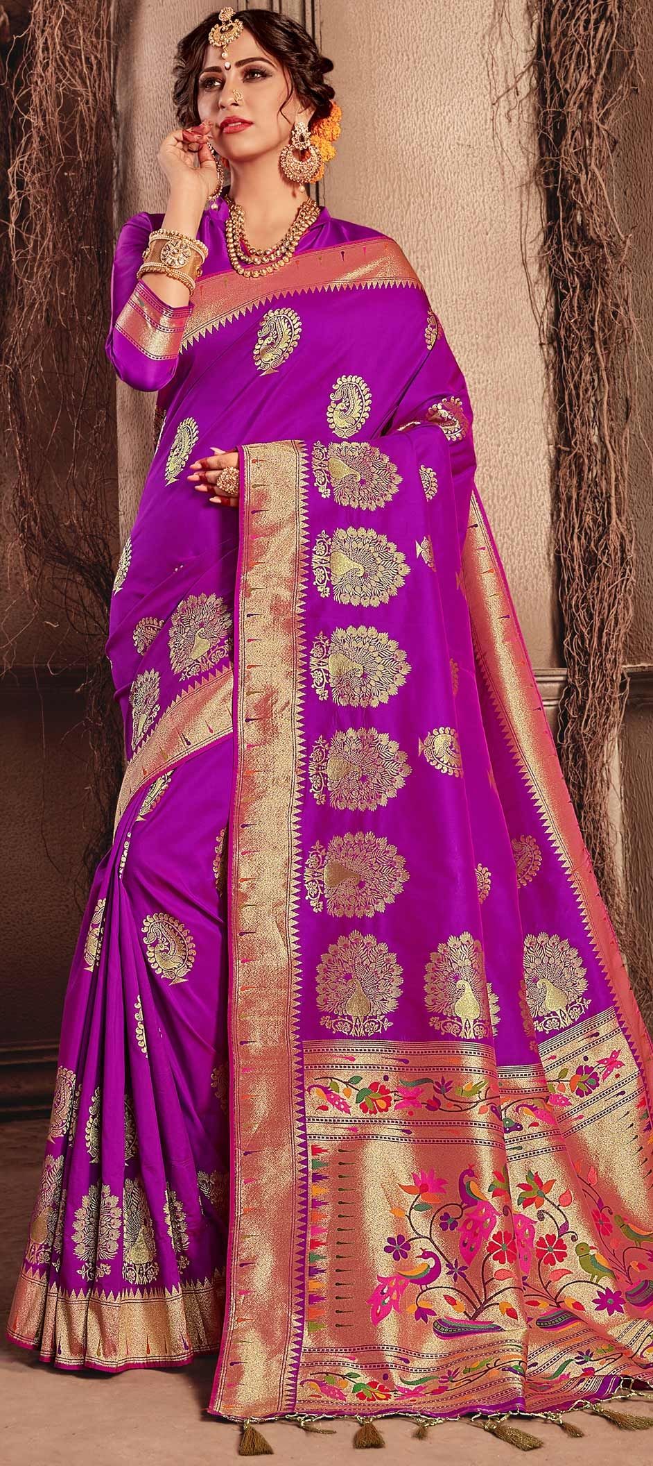 1554370: Traditional Purple and Violet color Satin Silk, Silk fabric Saree