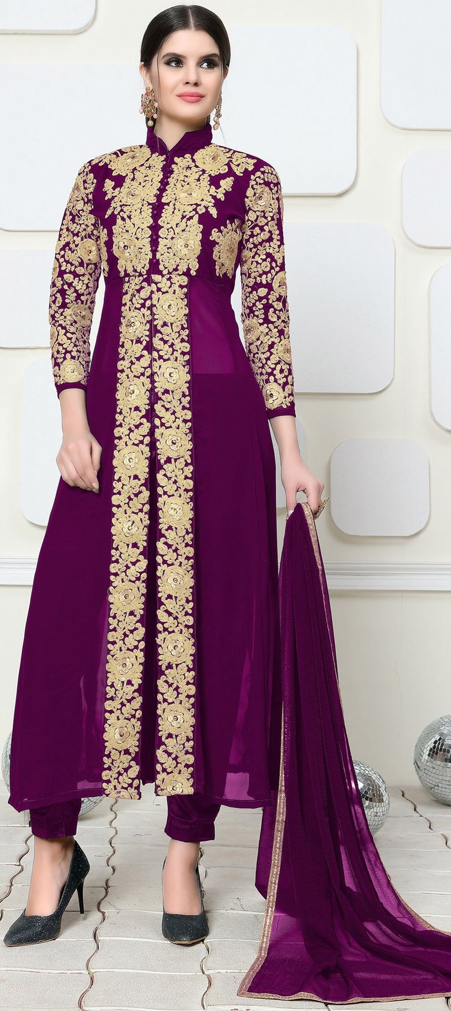 1555300: Designer Purple and Violet color Faux Georgette fabric Salwar ...