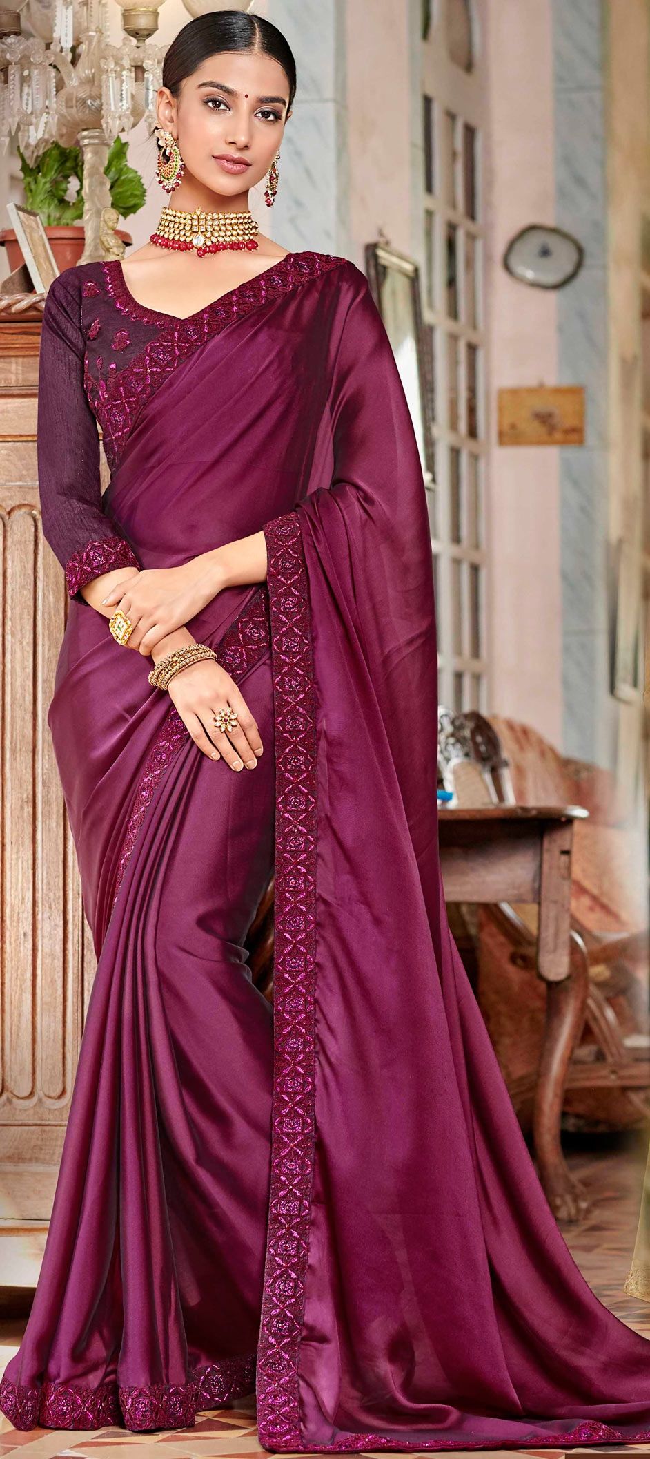 1555491: Traditional Pink and Majenta color Art Silk, Silk fabric Saree