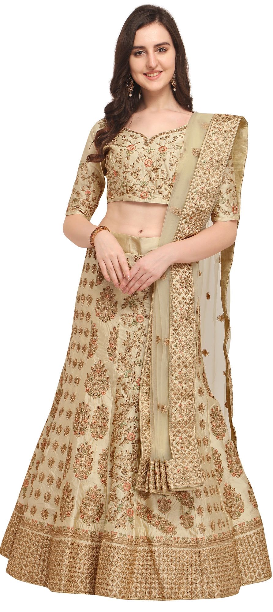 1555829: Mehendi Sangeet, Wedding Beige and Brown color Naylon Silk ...