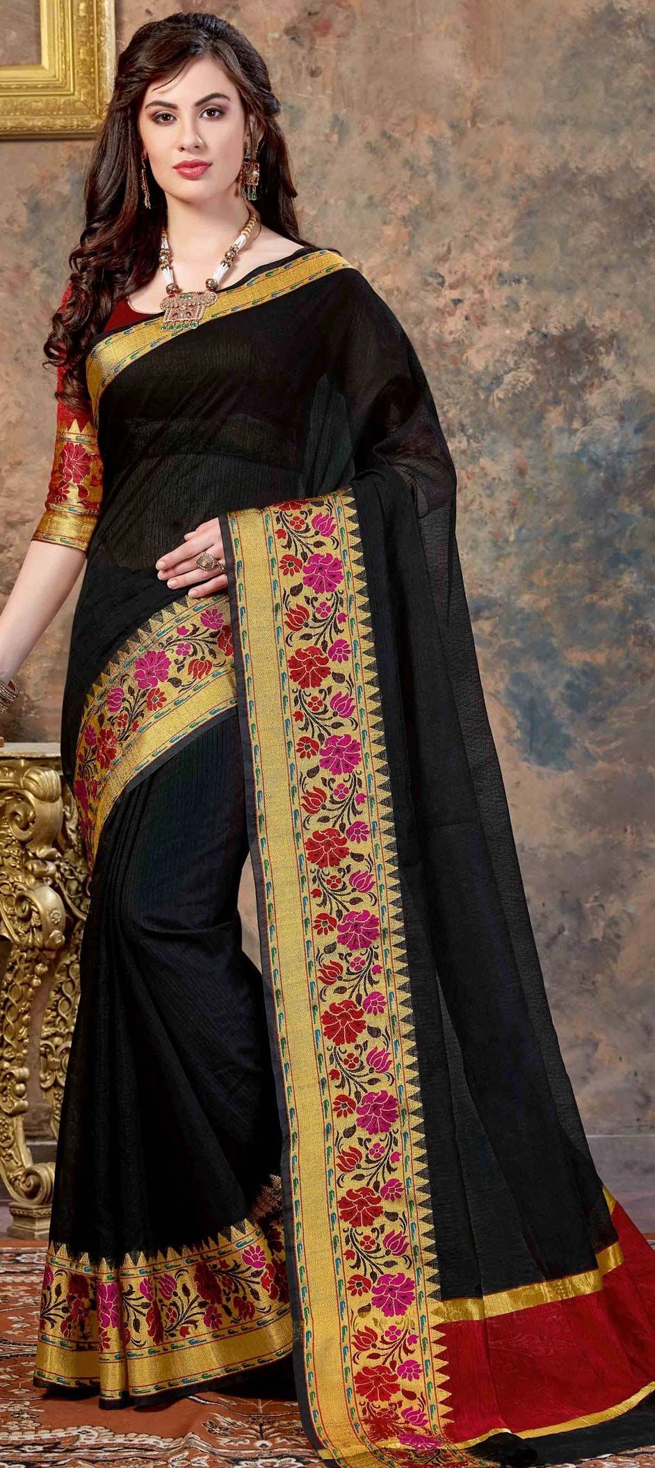 1556070: Casual Black and Grey color Cotton fabric Saree