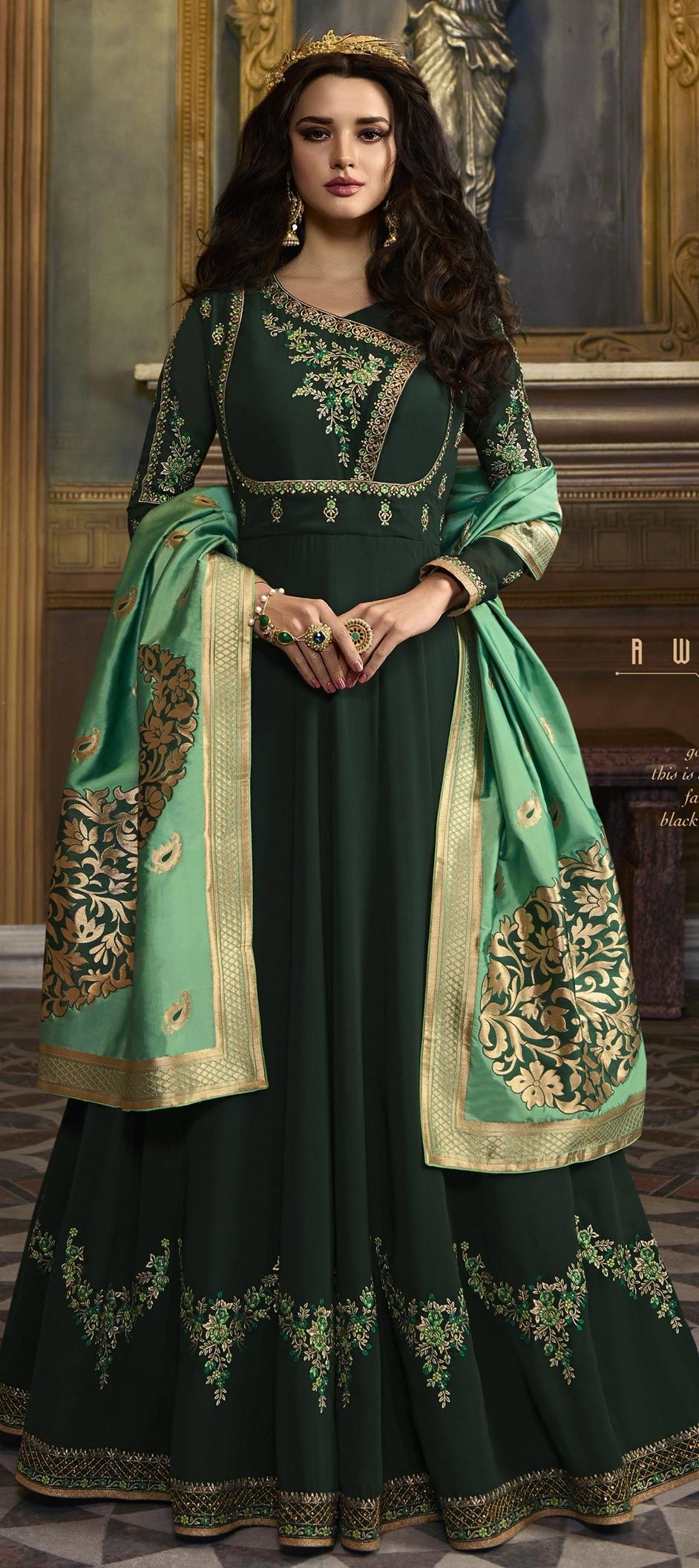 Designer, Mehendi Sangeet, Party Wear Green color Faux Georgette fabric ...