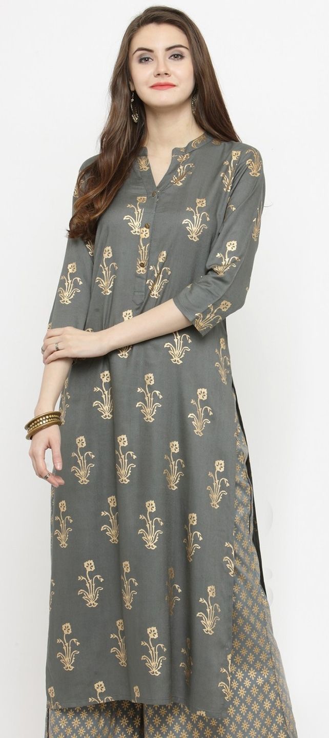 1557573: Casual Black and Grey color Rayon fabric Kurti