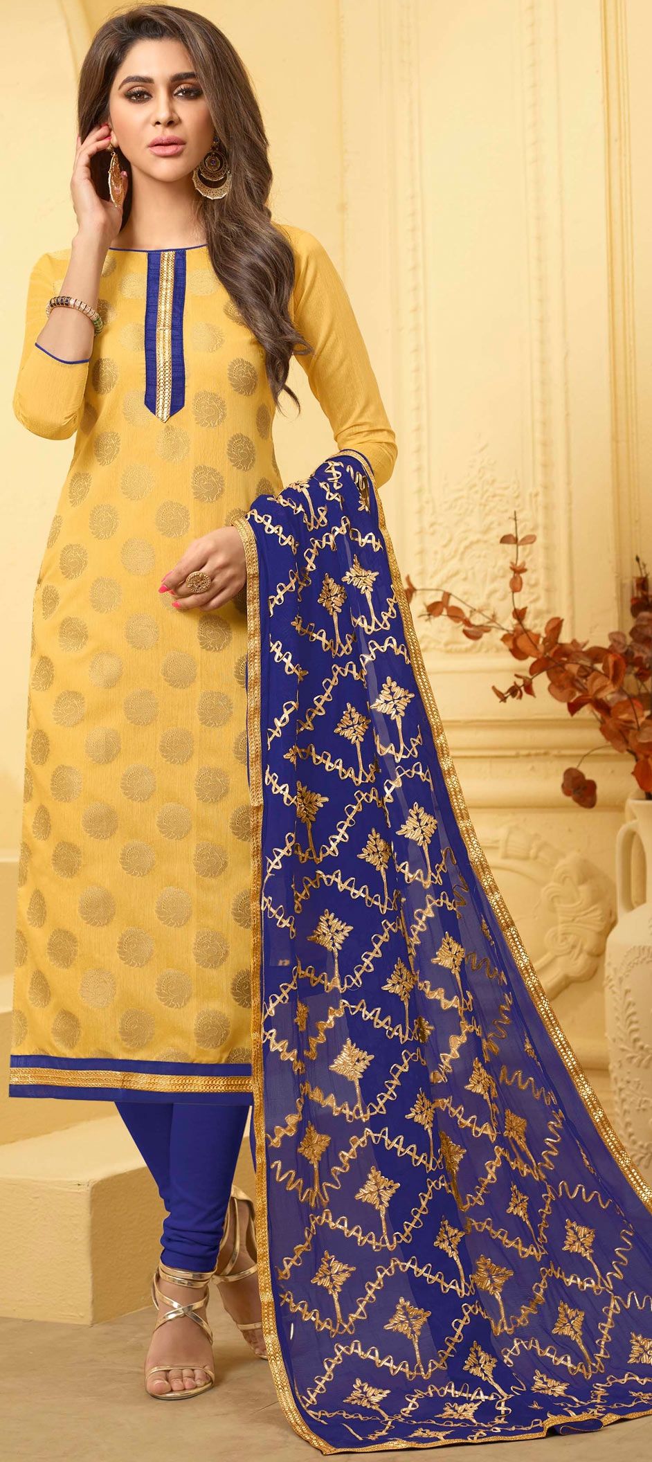 Casual, Party Wear Yellow color Banarasi Silk fabric Salwar Kameez ...