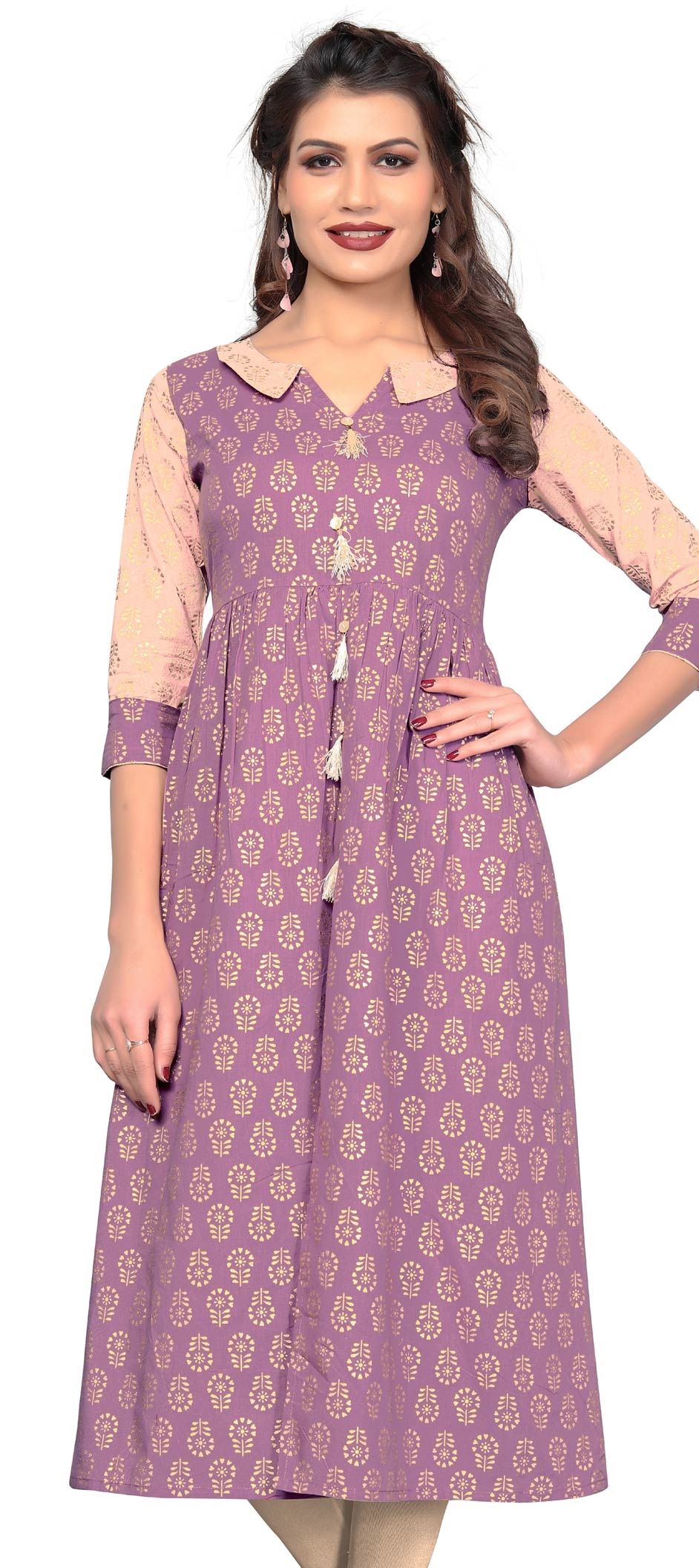 1559265: Casual, Party Wear Purple and Violet color Cotton fabric Kurti