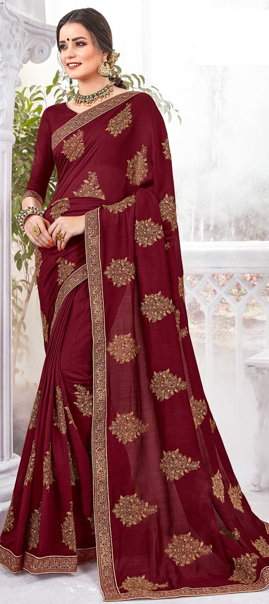 1559345: Party Wear, Traditional Red and Maroon color Art Silk, Silk ...