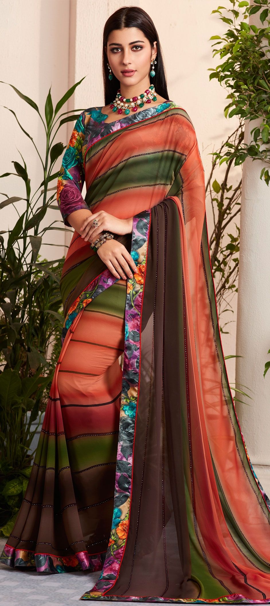 Casual, Party Wear Multicolor color Georgette fabric Saree : 1559527