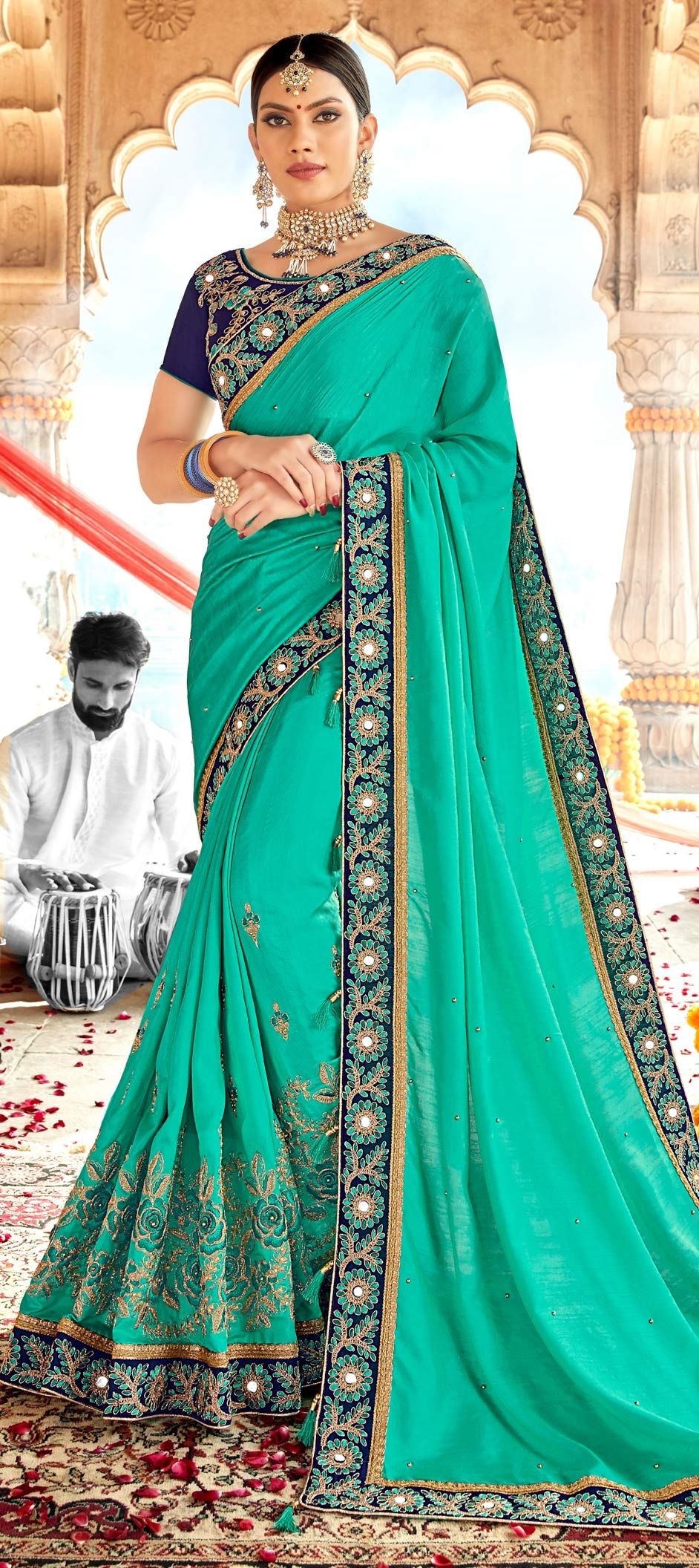 1561299: Party Wear, Reception, Traditional Blue color Premium Silk ...