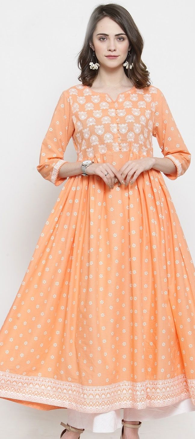 Casual, Party Wear Orange color Cotton fabric Kurti : 1561743