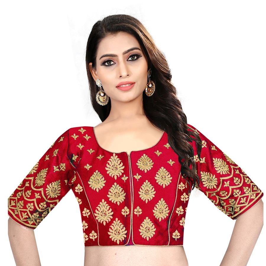 1562016: Red and Maroon color Silk fabric Blouse