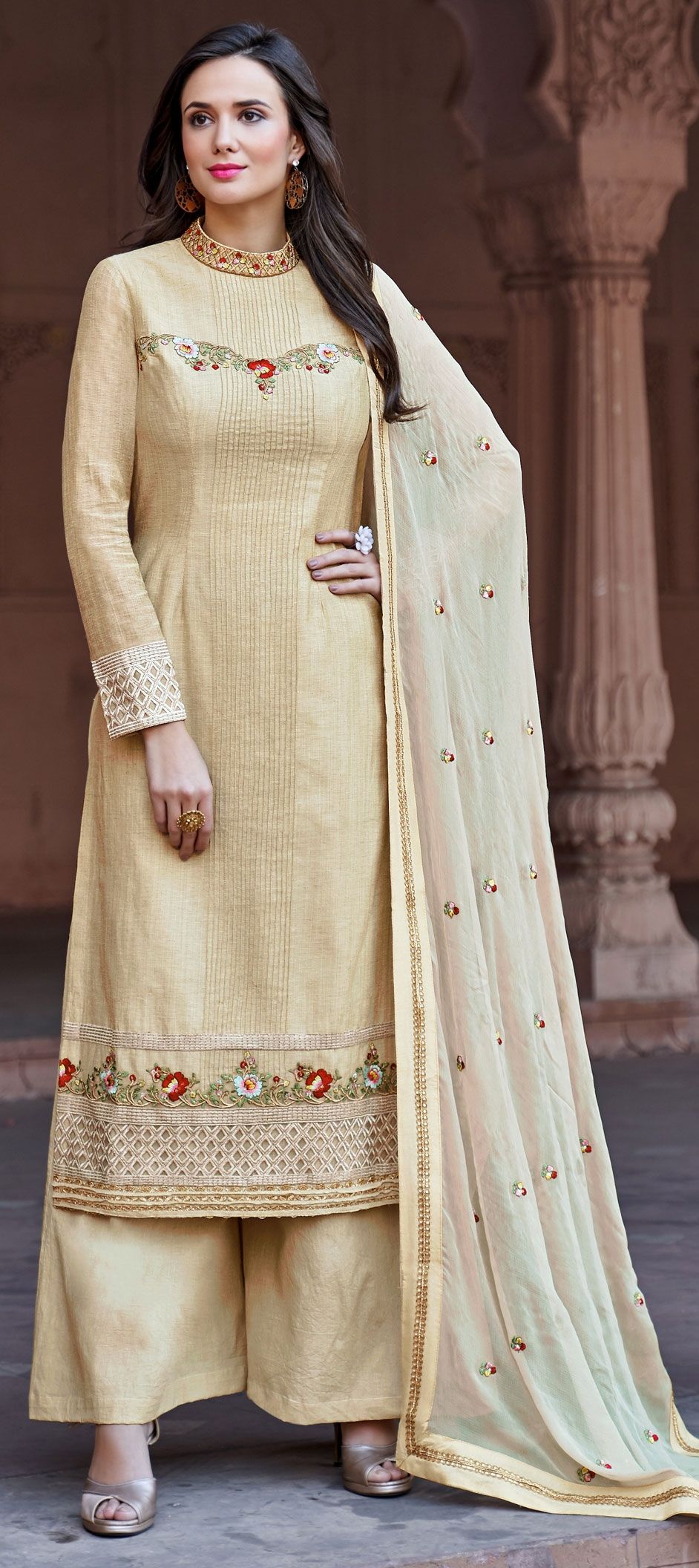 1562172: Casual, Party Wear Beige and Brown color Cotton fabric Salwar ...