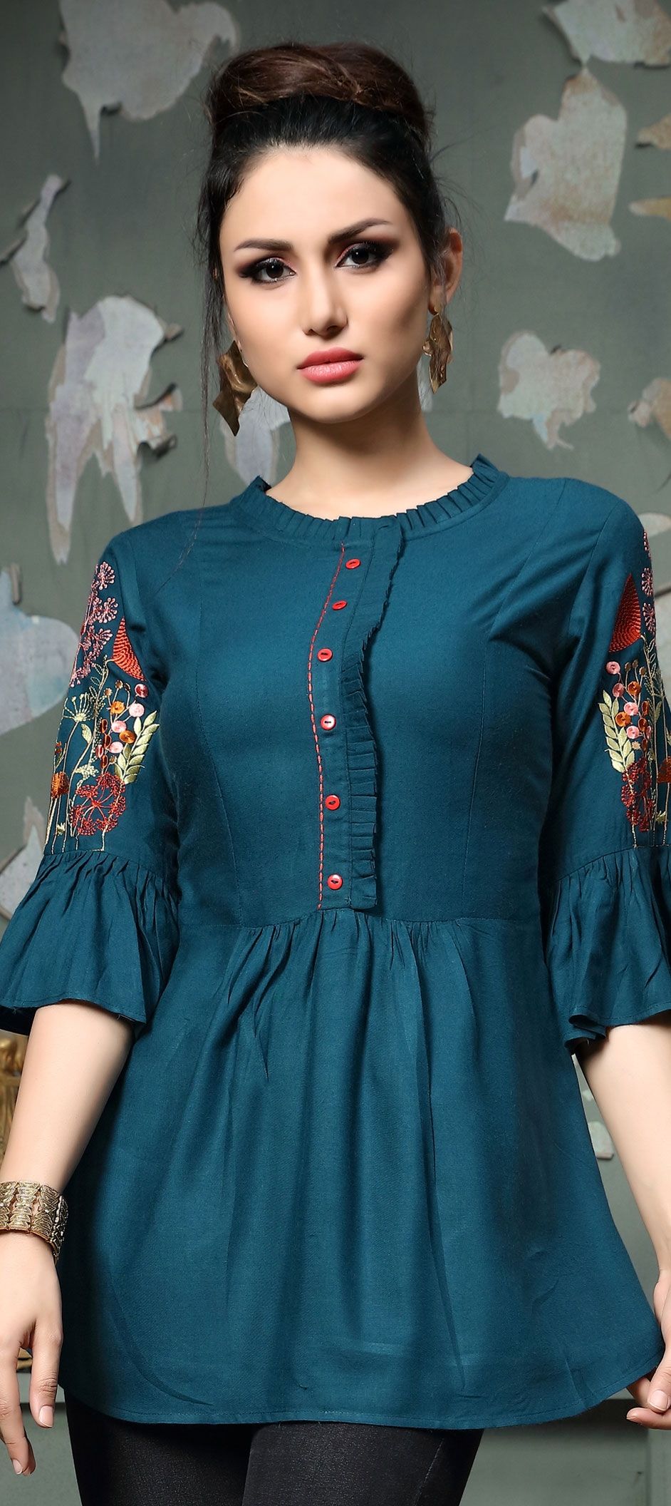 1562241: Casual Blue color Rayon fabric Tops and Shirts