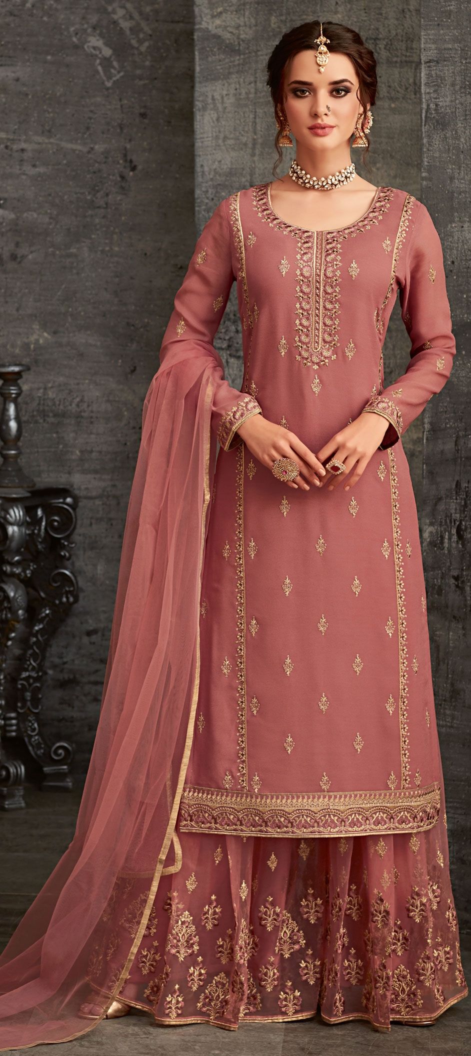 Mehendi Sangeet, Traditional, Wedding Shimmery colors color Georgette ...