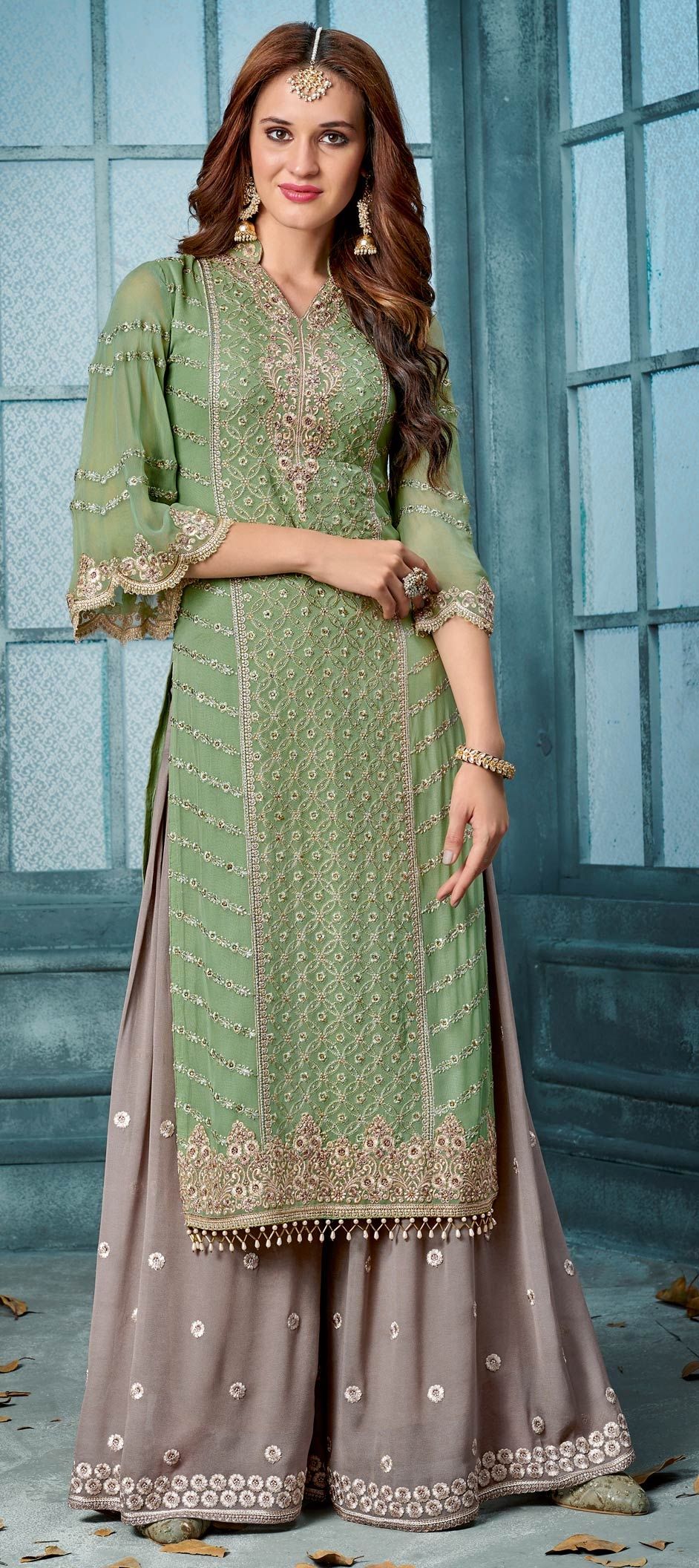 1563733: Mehendi Sangeet, Party Wear, Reception Green color Georgette ...