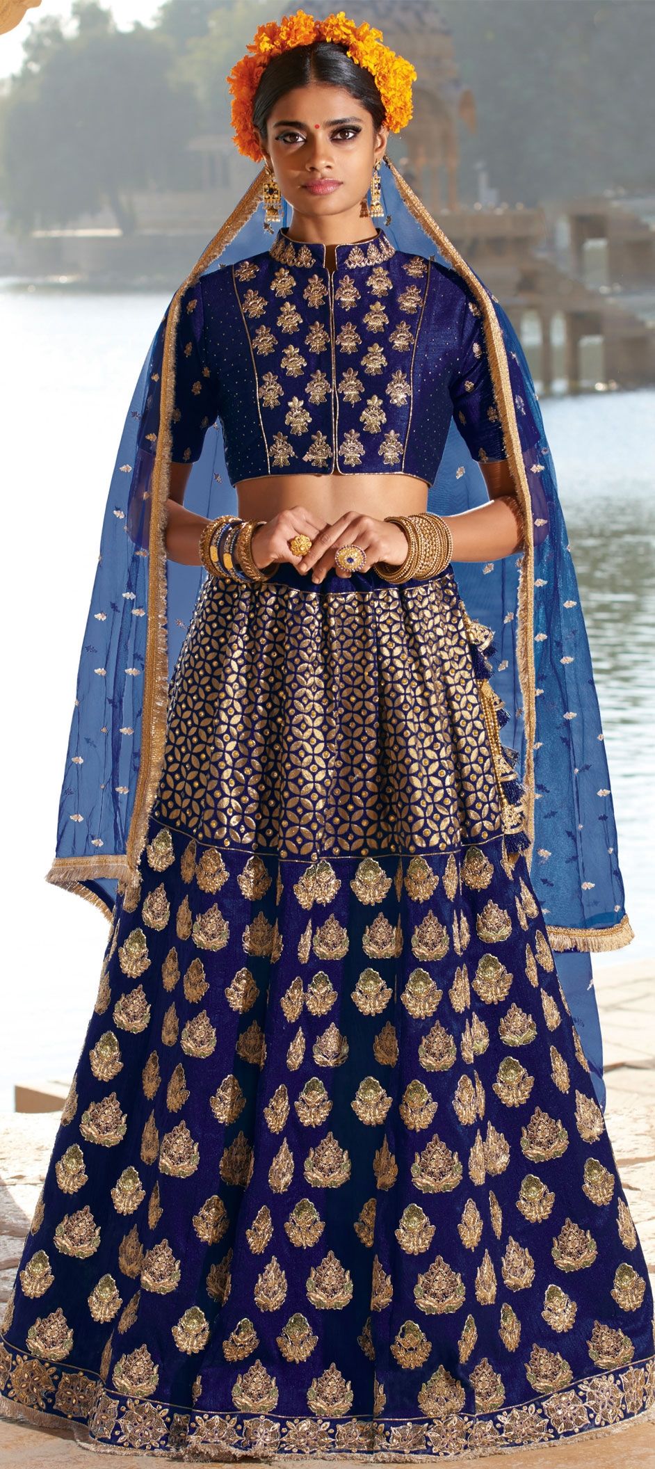 1563875: Engagement, Mehendi Sangeet, Reception Blue color Silk fabric ...