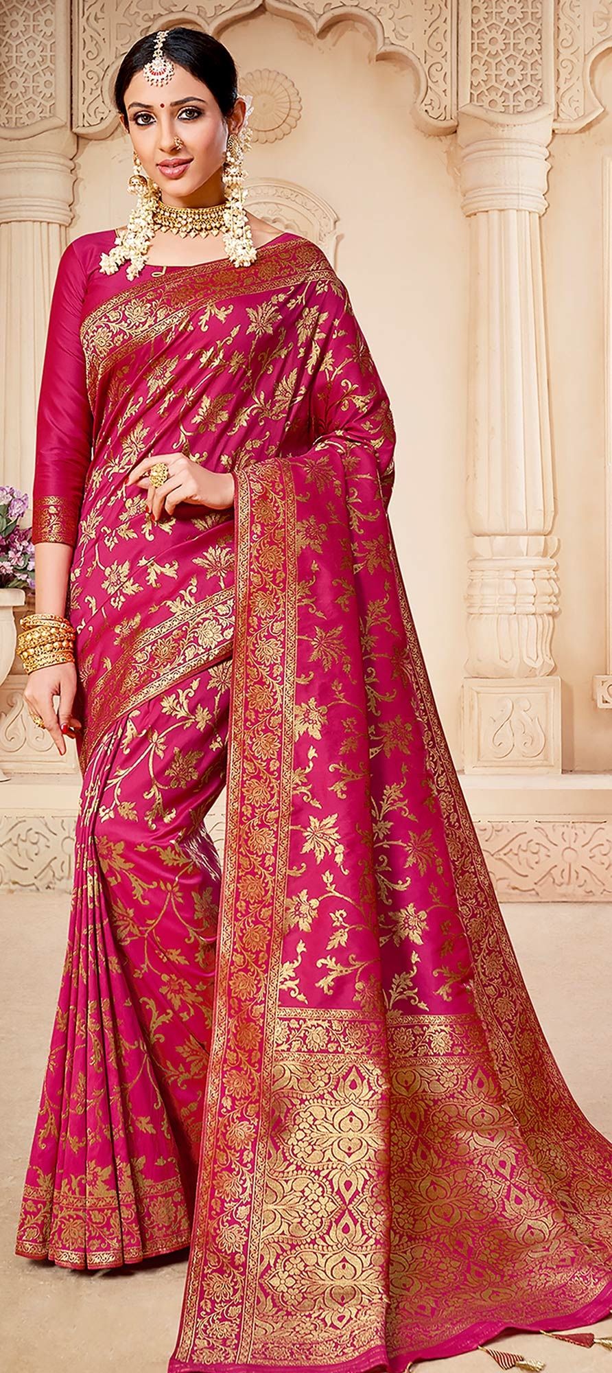 1564008: Party Wear, Traditional Pink and Majenta color Banarasi Silk ...