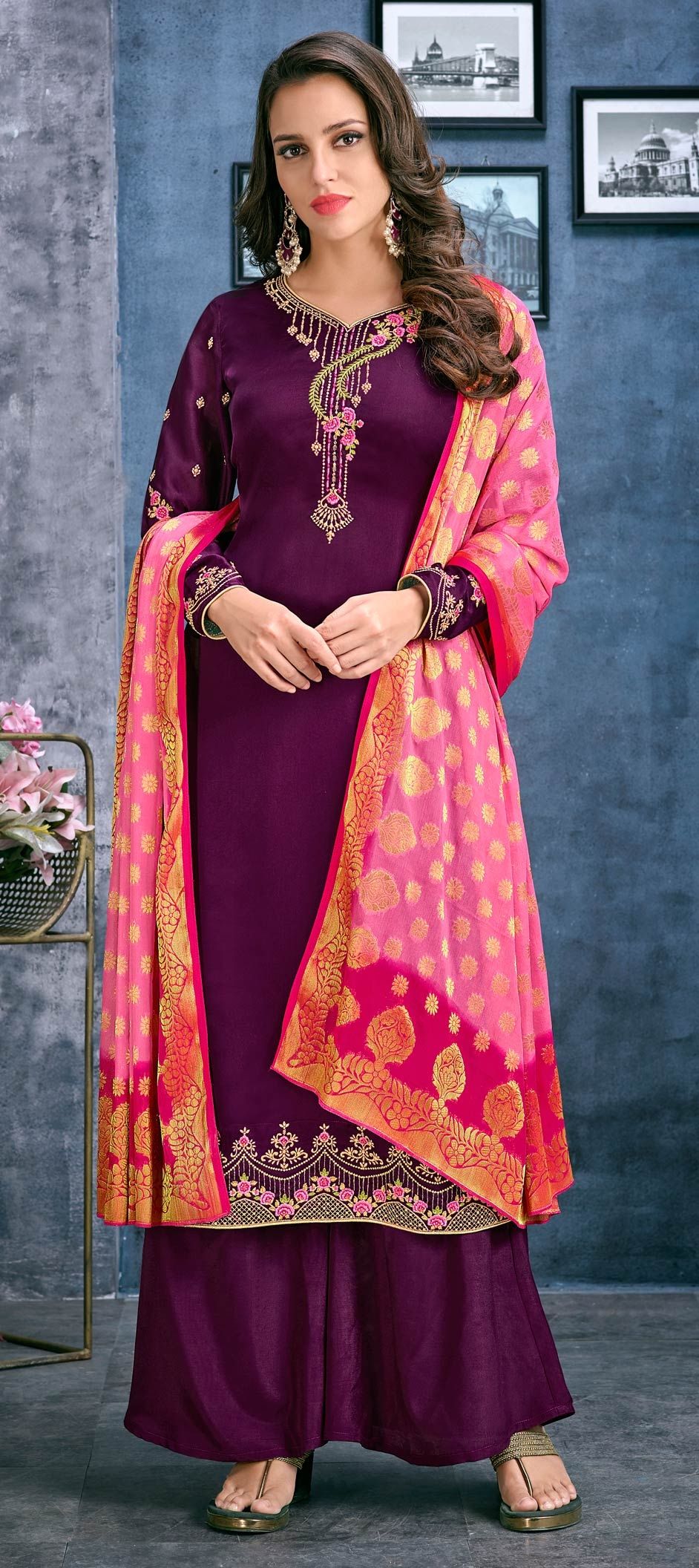 1564025: Casual, Party Wear Purple and Violet color Georgette, Satin ...