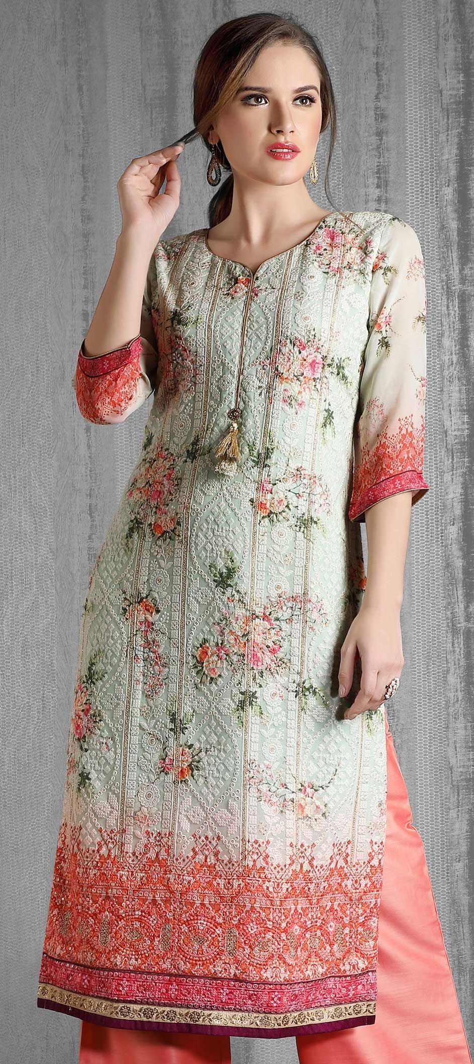 1564908: Casual, Party Wear Black and Grey color Georgette fabric Kurti