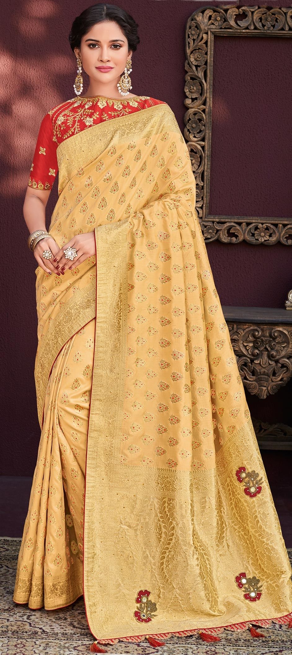 Party Wear, Traditional Beige and Brown color Banarasi Silk, Silk ...