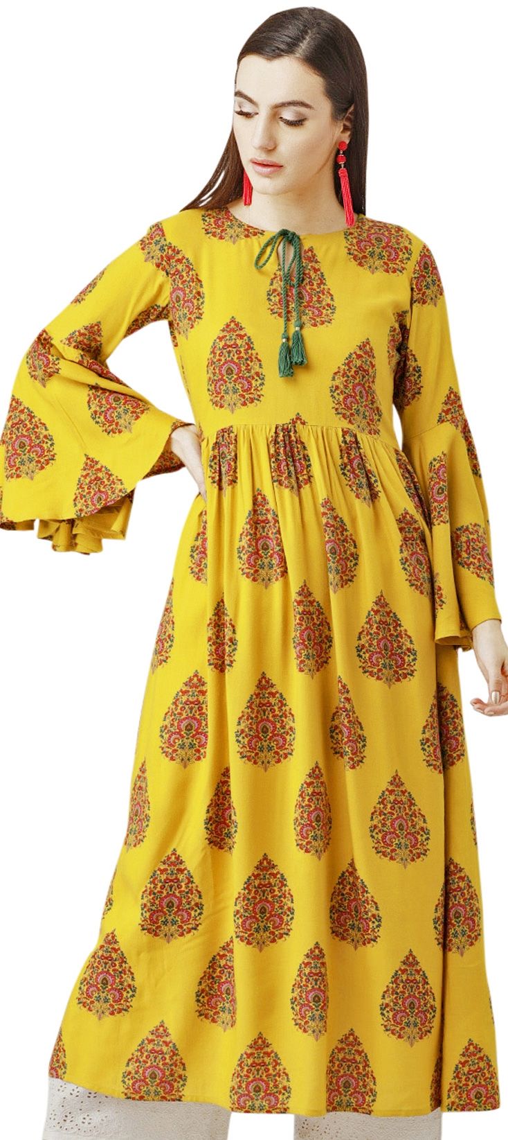 Party Wear, Reception Yellow color Rayon fabric Kurti : 1565526