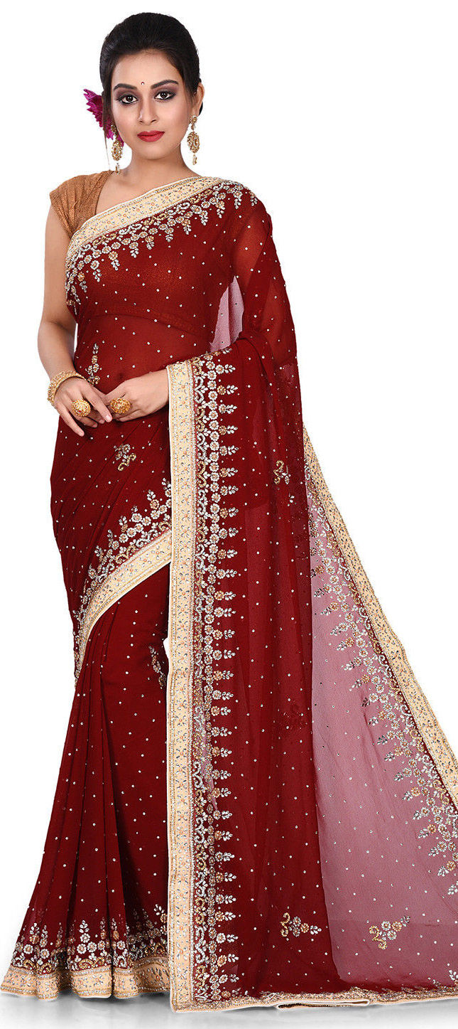 Bridal, Wedding Red and Maroon color Georgette fabric Saree : 1566260