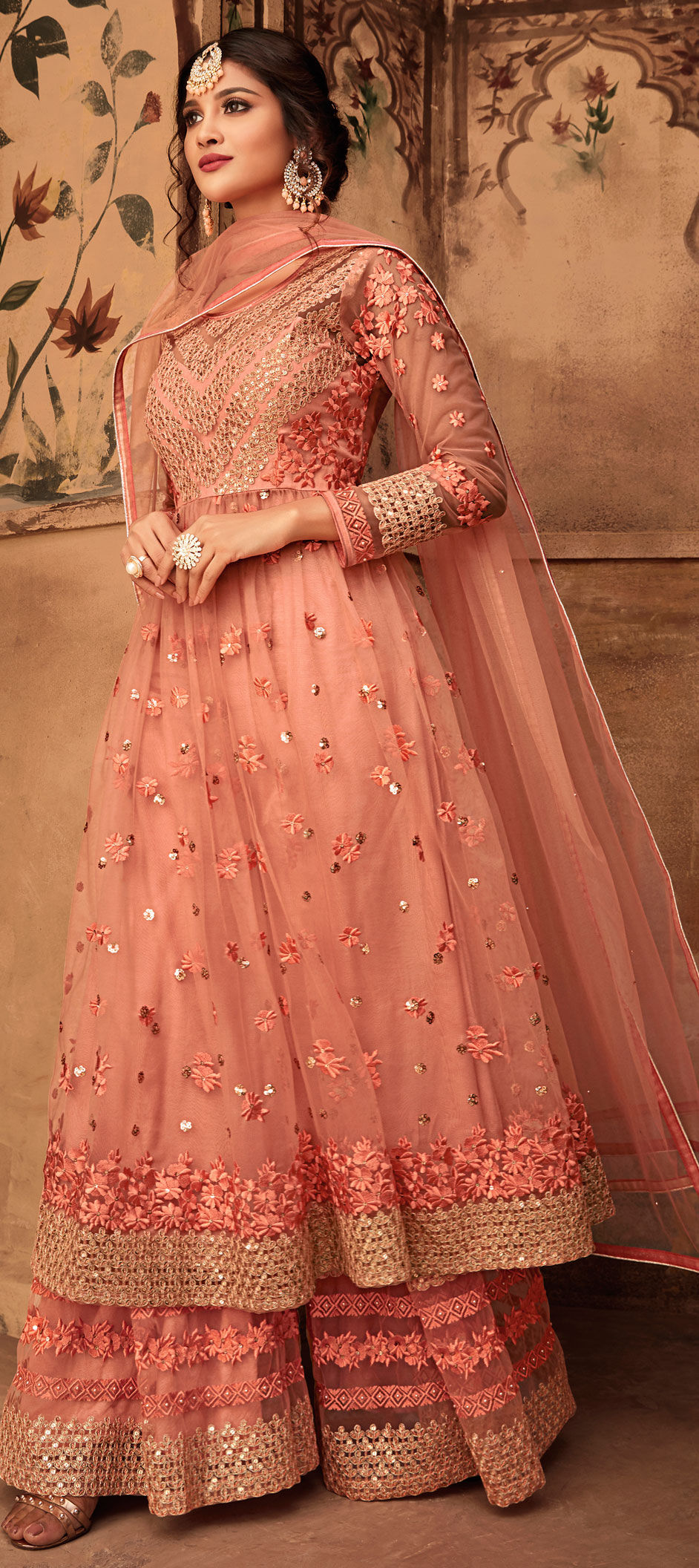 Mehendi Sangeet, Party Wear, Reception Orange color Net fabric Salwar ...