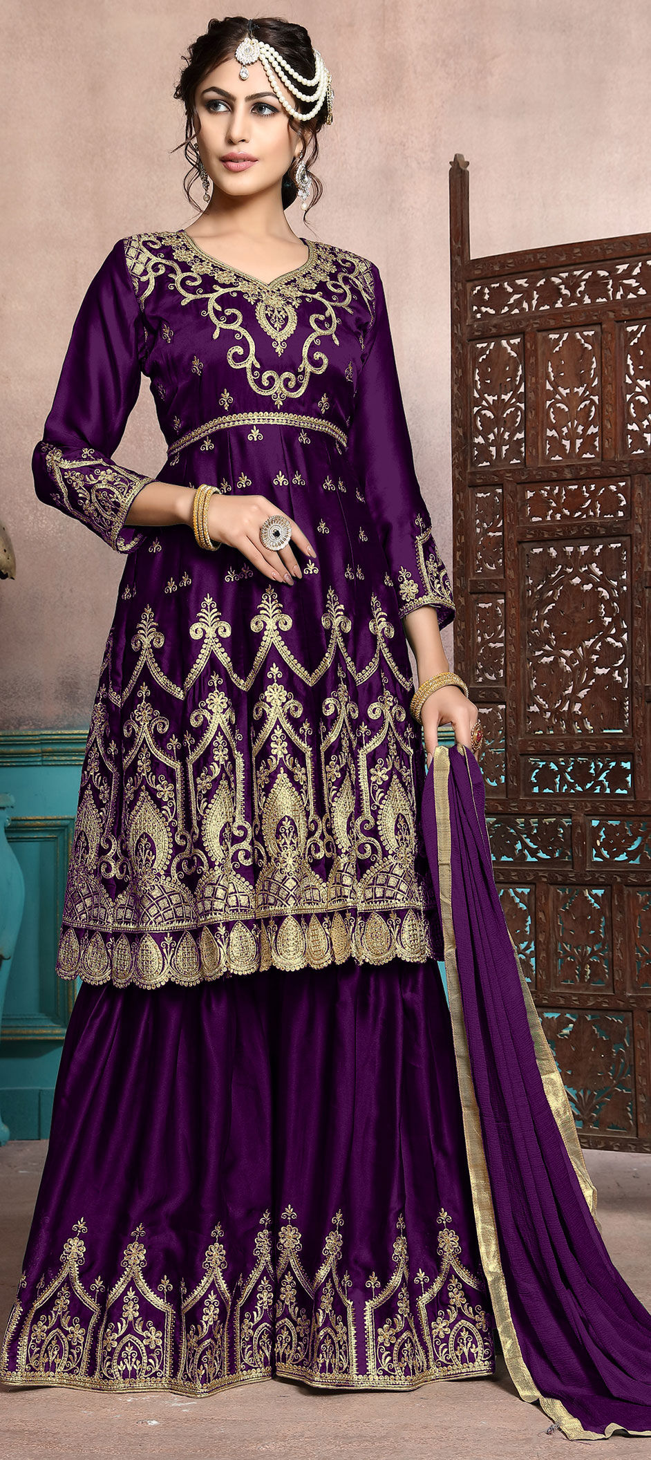 Festive, Party Wear, Reception Purple and Violet color Georgette fabric ...