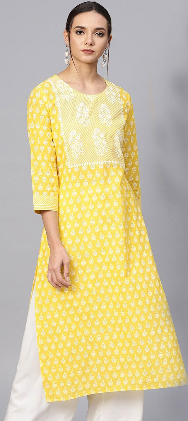Casual Yellow color Cotton fabric Kurti : 1567060
