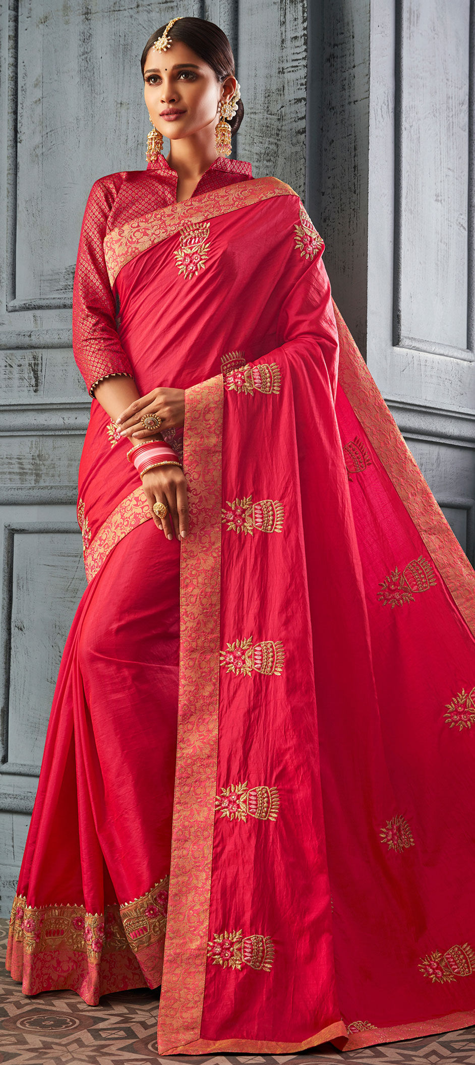 Party Wear, Traditional Red and Maroon color Silk, Two Ton Silk fabric ...
