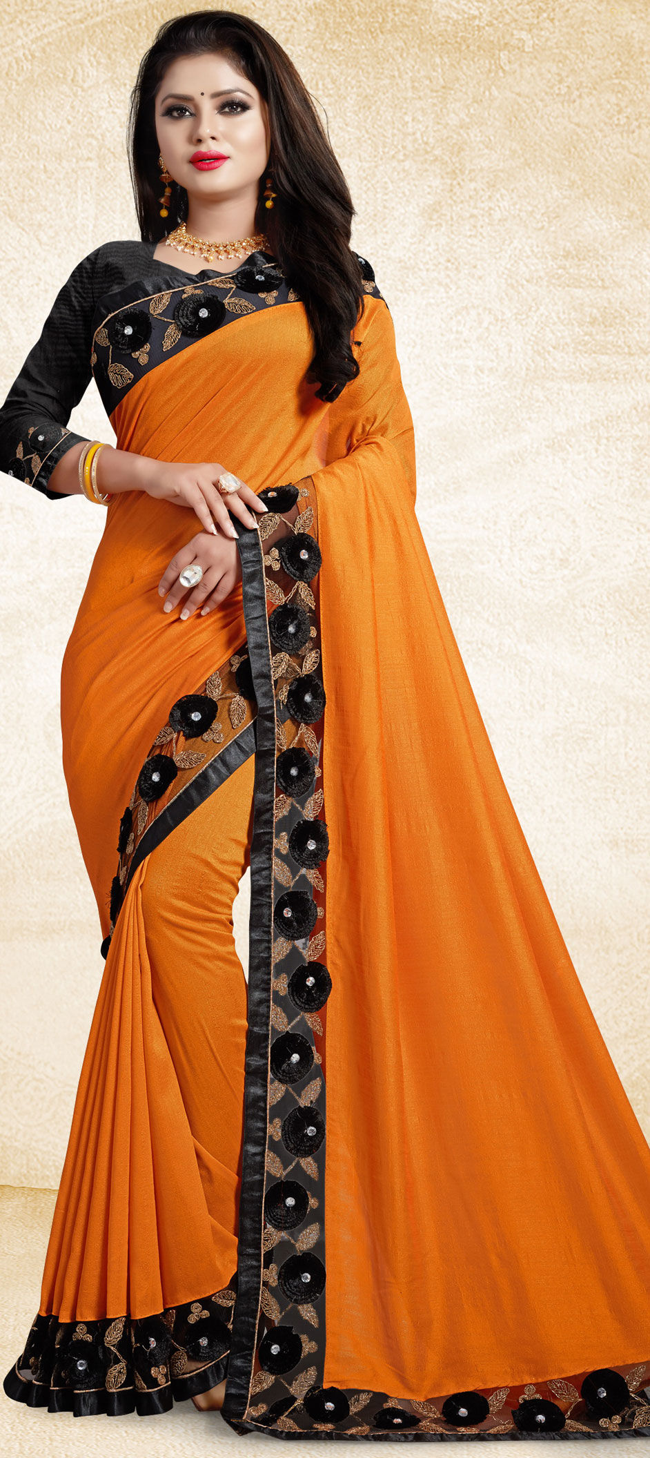 Party Wear, Reception, Traditional Orange color Art Silk, Silk fabric ... Party Wear, Reception, Traditional Orange color Art Silk, Silk fabric ...