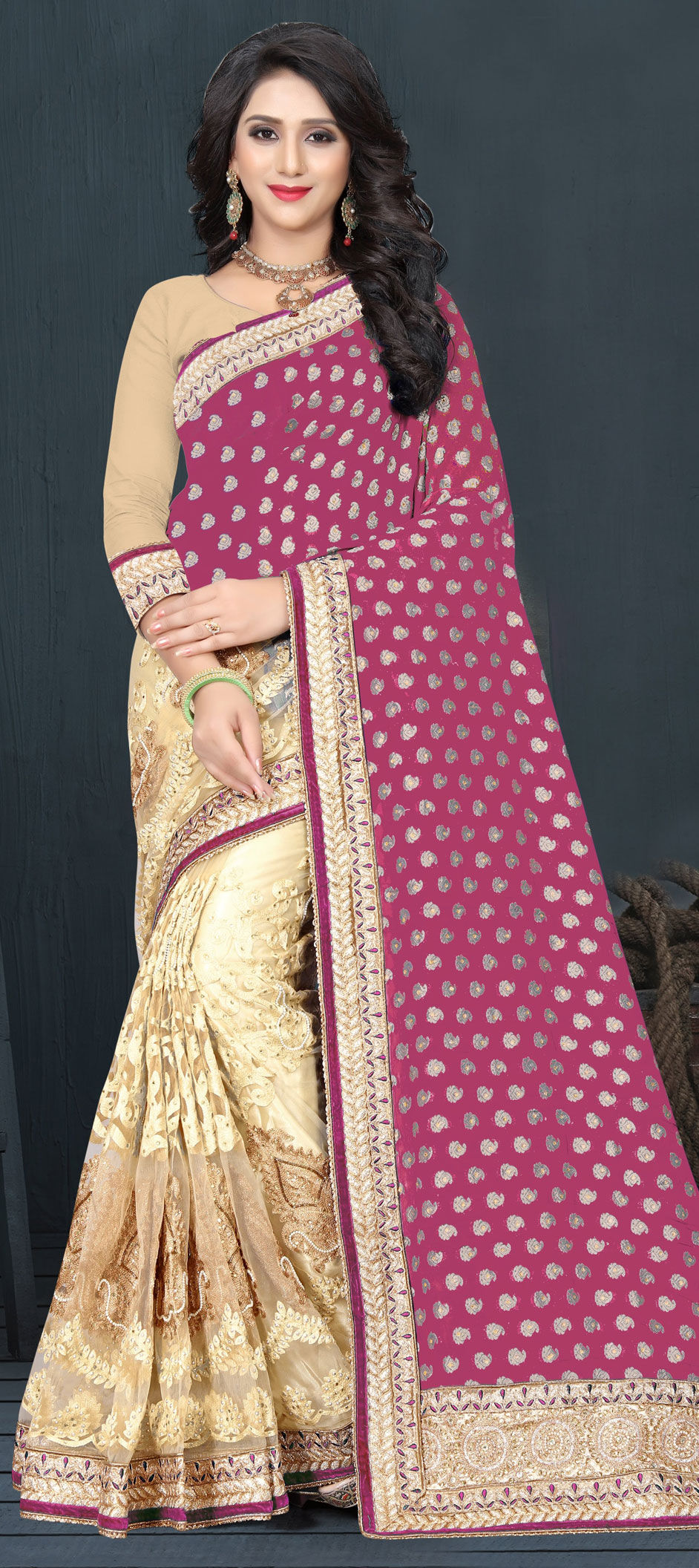 Festive, Party Wear, Reception Beige and Brown, Pink and Majenta color ...