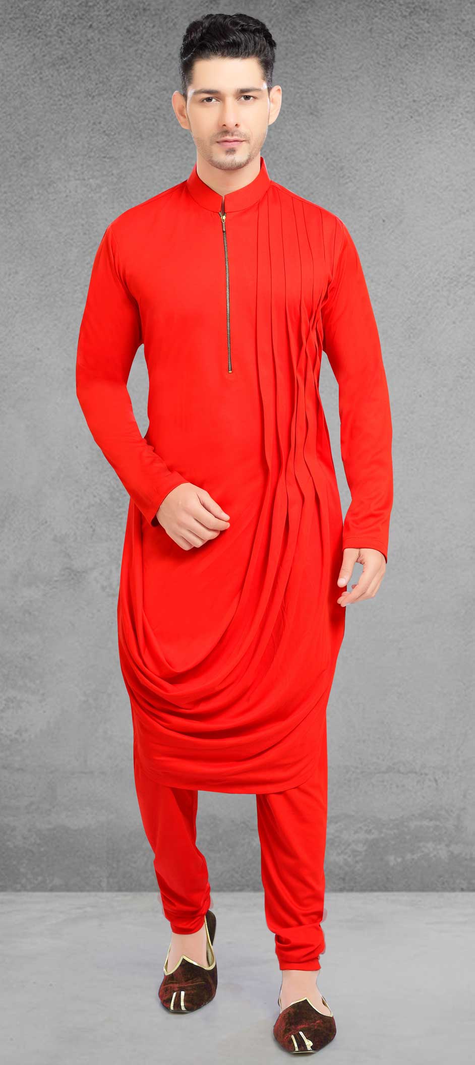 Red and Maroon color Lycra fabric Kurta Pyjamas : 1568402