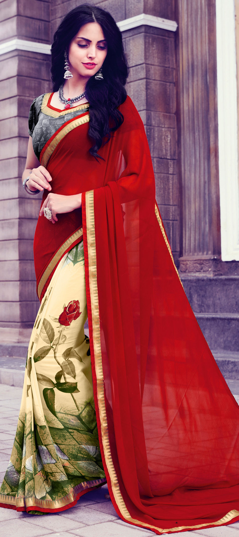 Casual, Party Wear Beige and Brown, Red and Maroon color Faux Georgette ...