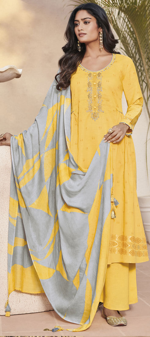 Casual, Party Wear Yellow color Linen fabric Salwar Kameez : 1569174