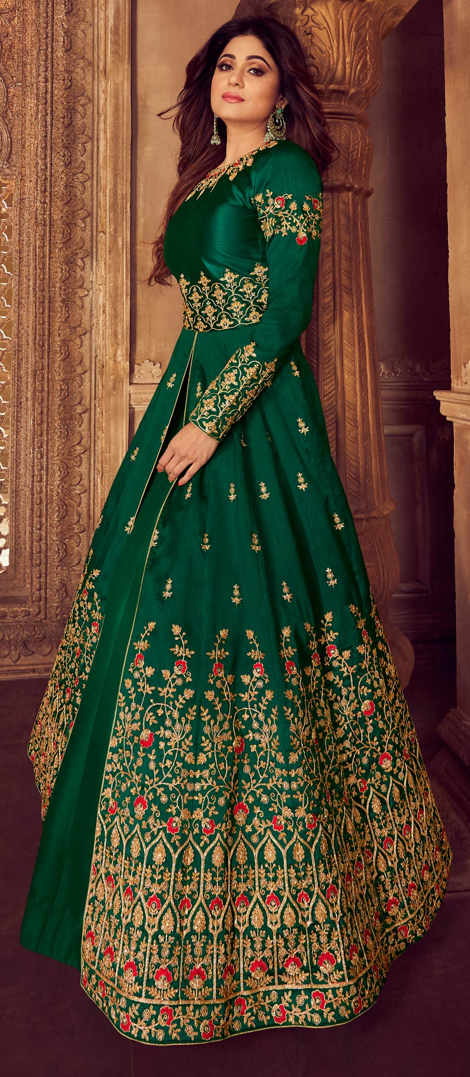 Bollywood Green color Mulberry Silk fabric Long Lehenga Choli : 1570489