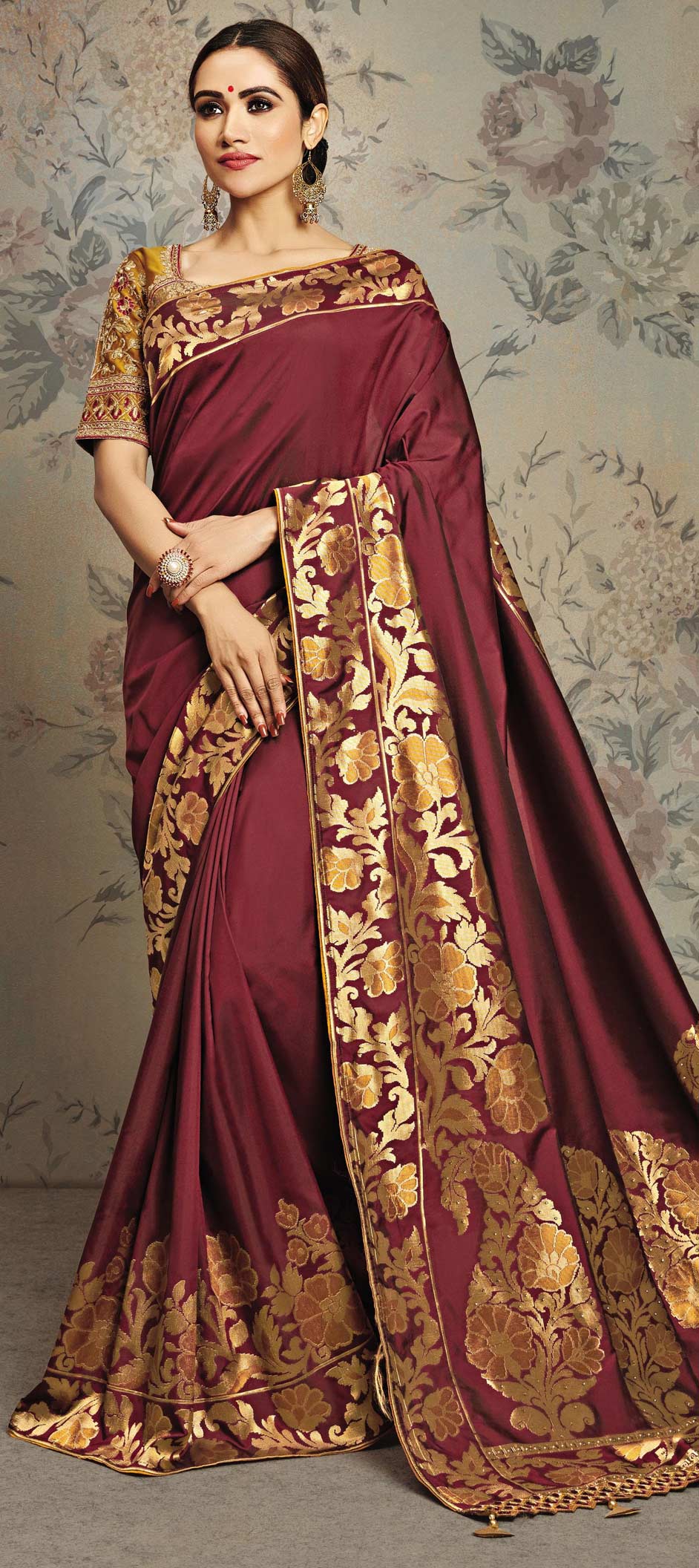 Party Wear, Reception, Traditional Red and Maroon color Jacquard fabric ...