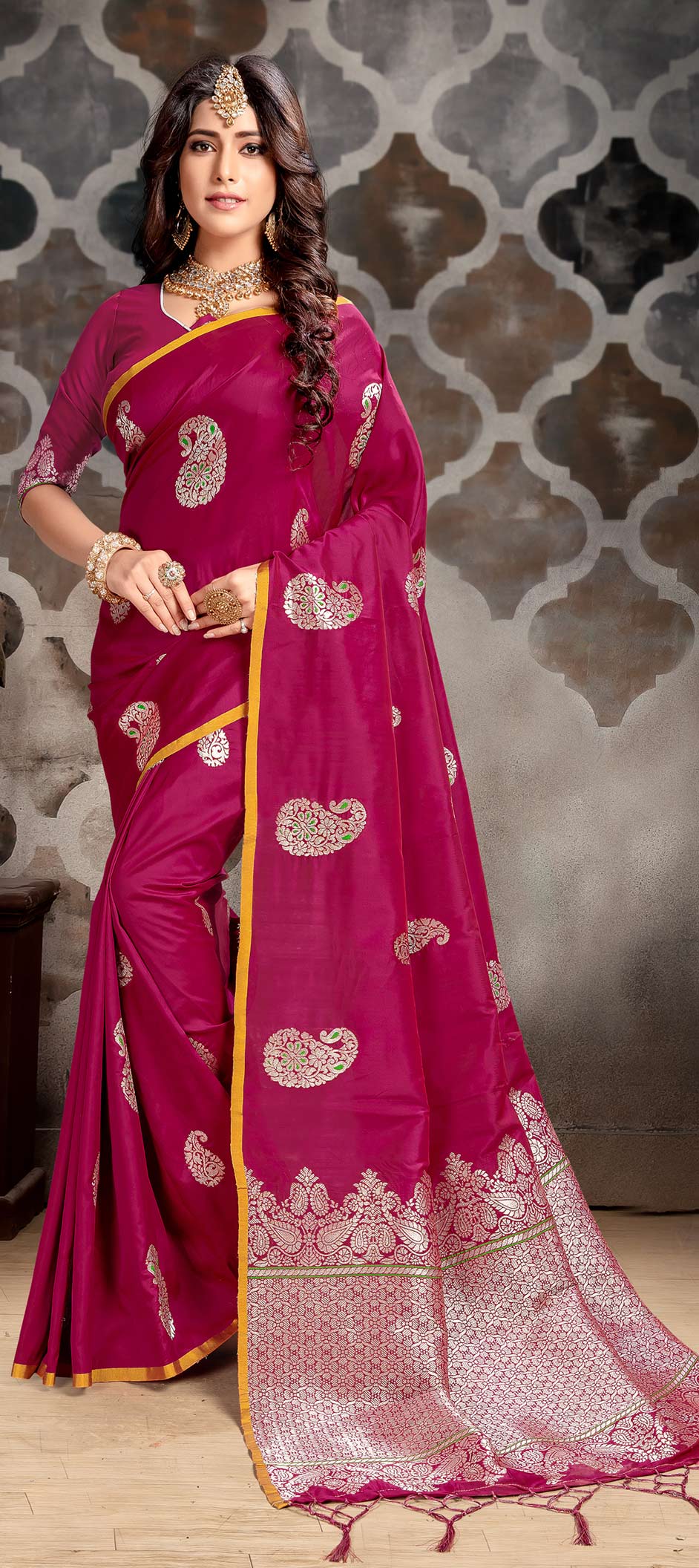 Casual, Reception, Traditional Pink and Majenta color Art Silk, Silk ...