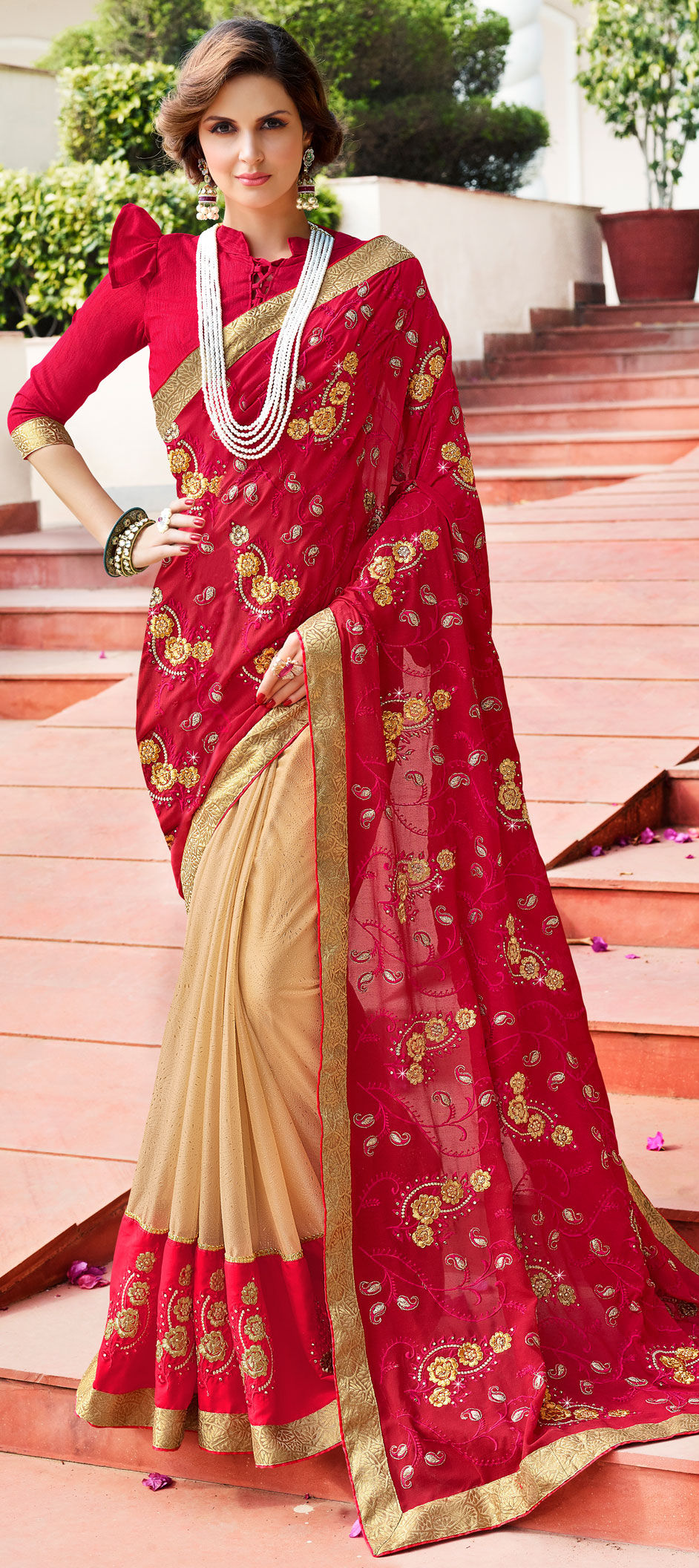Party Wear, Reception Beige and Brown, Red and Maroon color Art Silk ...