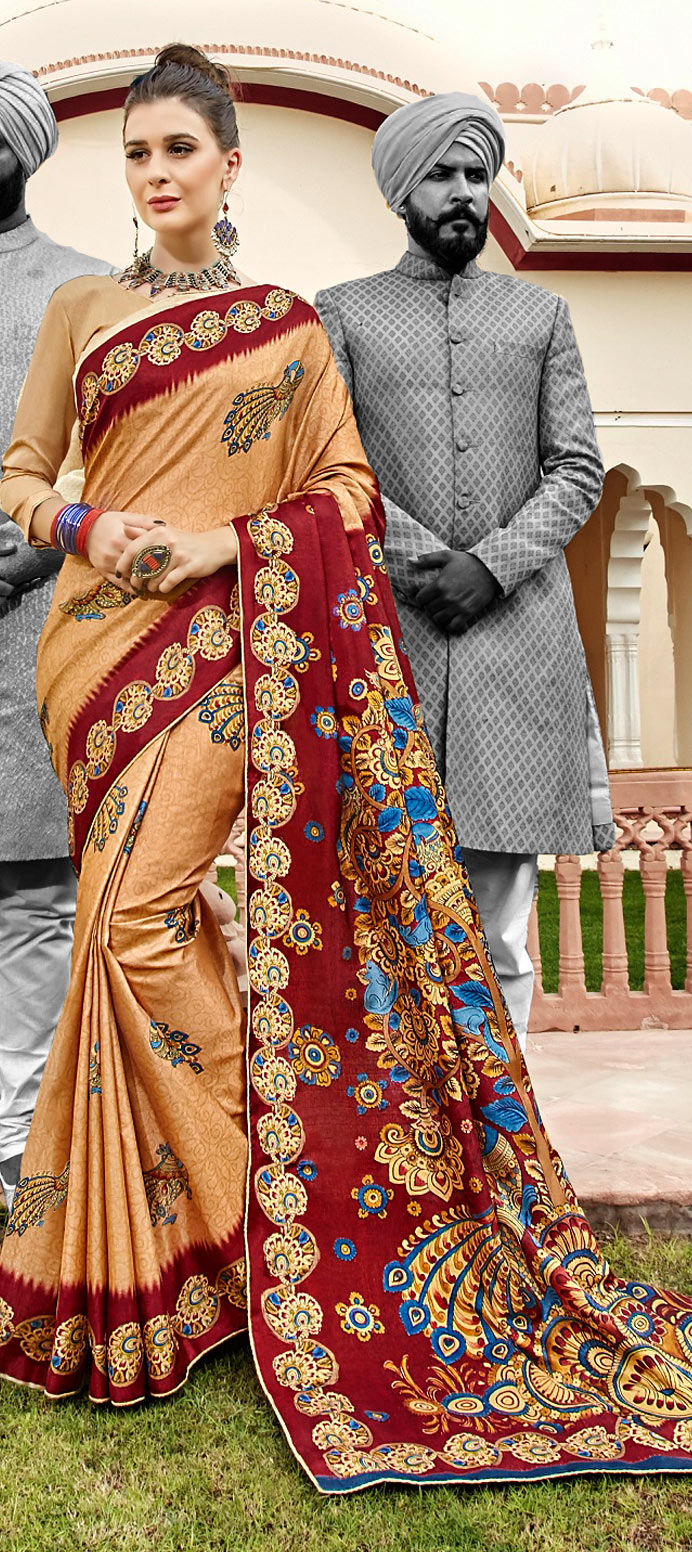 Party Wear, Traditional Orange color Art Silk, Silk fabric Saree : 1571026 Party Wear, Traditional Orange color Art Silk, Silk fabric Saree : 1571026