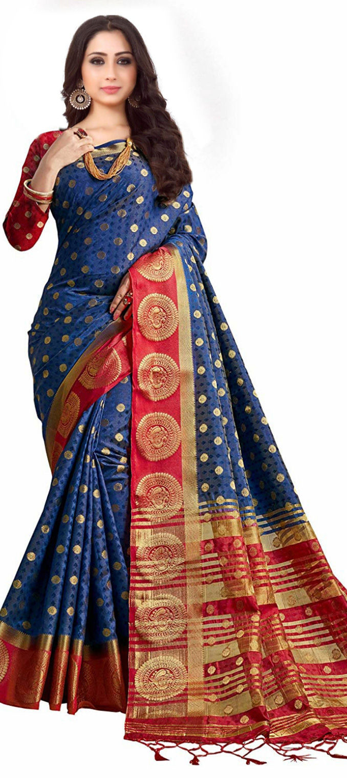 Reception, Traditional Blue color Silk, Tussar Silk fabric Saree : 1571590