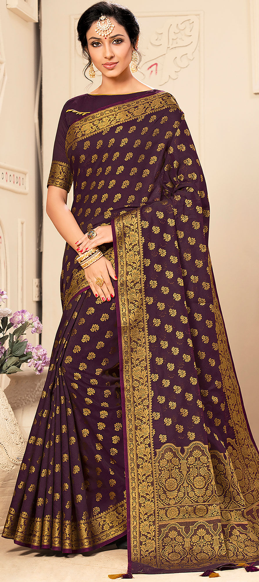 Traditional Purple and Violet color Chanderi Silk, Silk fabric Saree ...