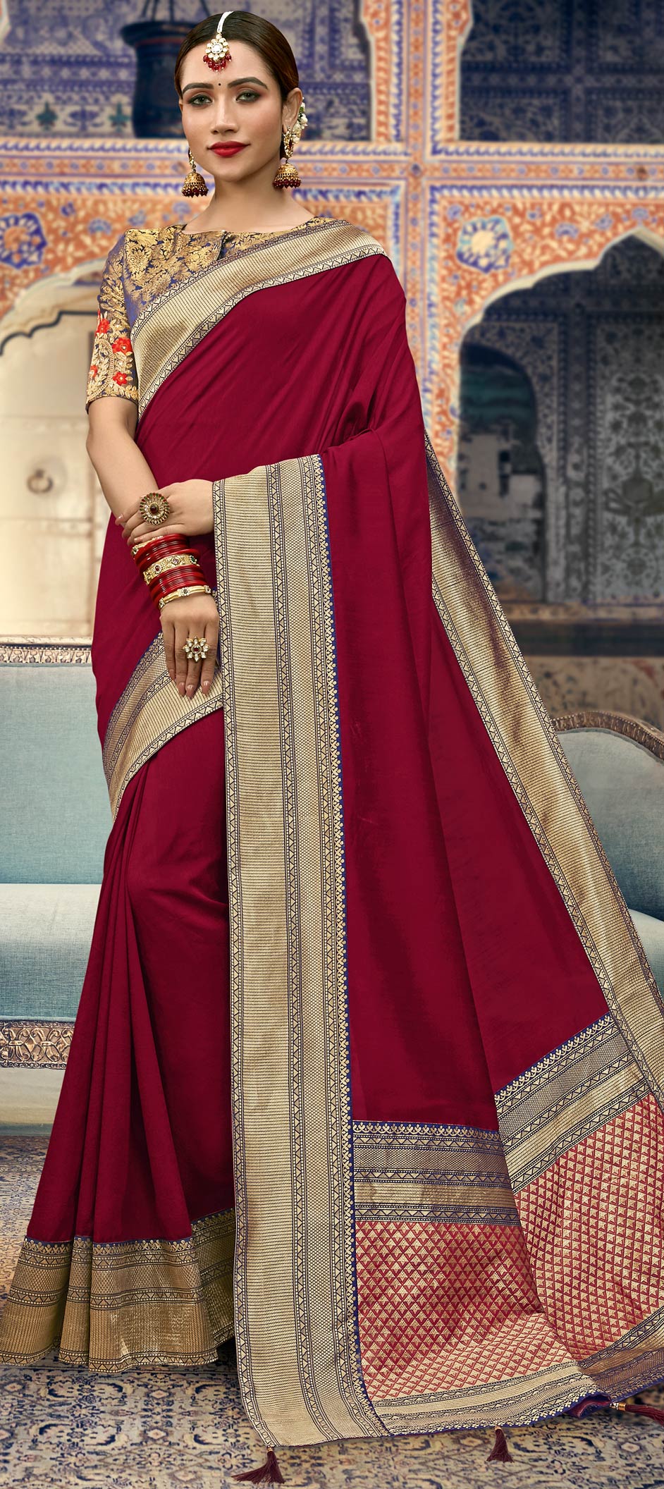 Traditional Red and Maroon color Art Silk, Silk fabric Saree : 1572165