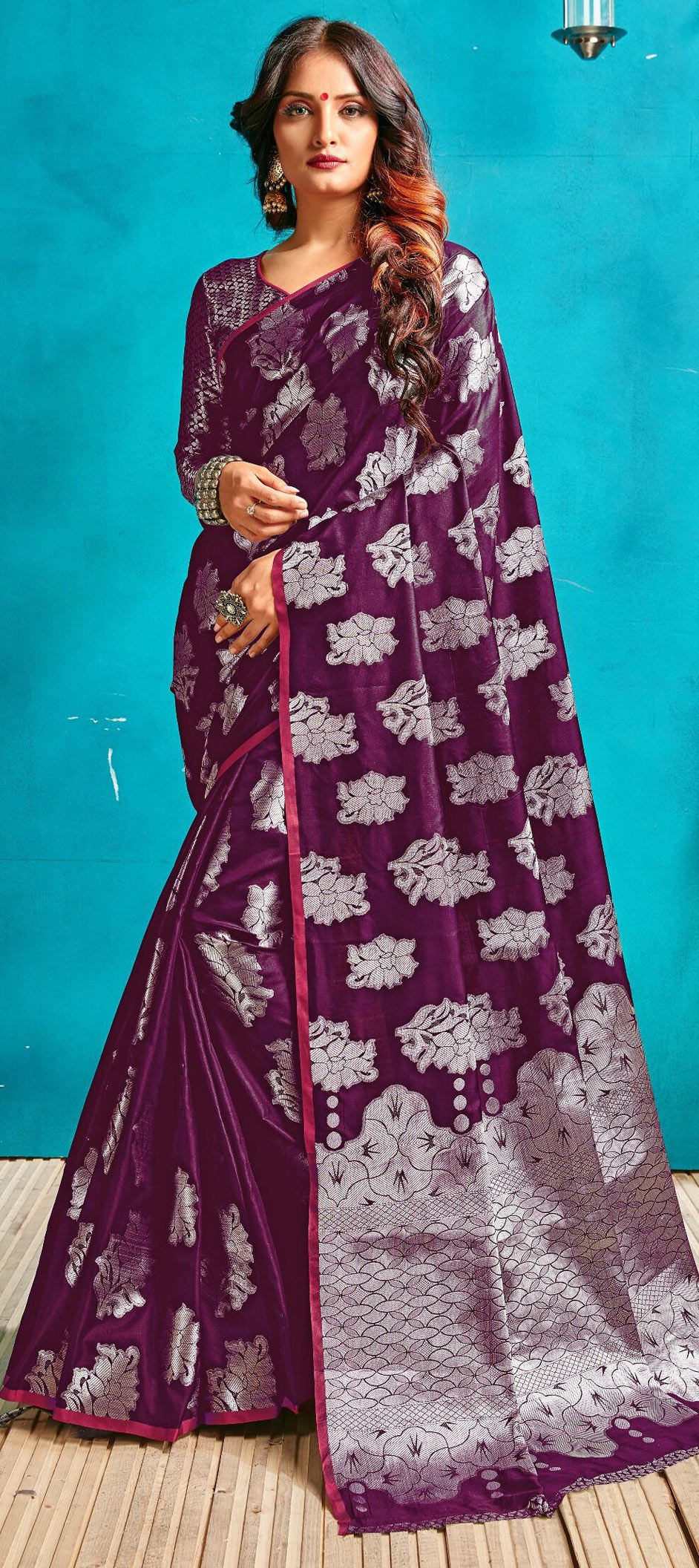 Traditional Purple and Violet color Banarasi Silk, Silk fabric Saree ...
