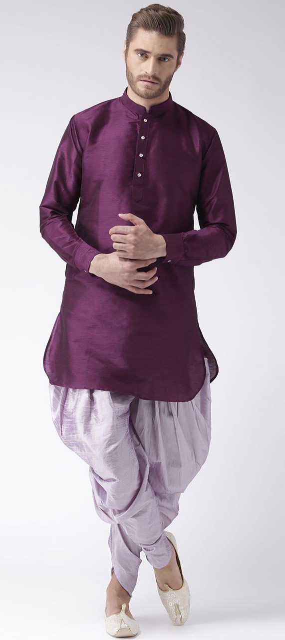 Purple and Violet color Dupion Silk fabric Dhoti Kurta : 1573212