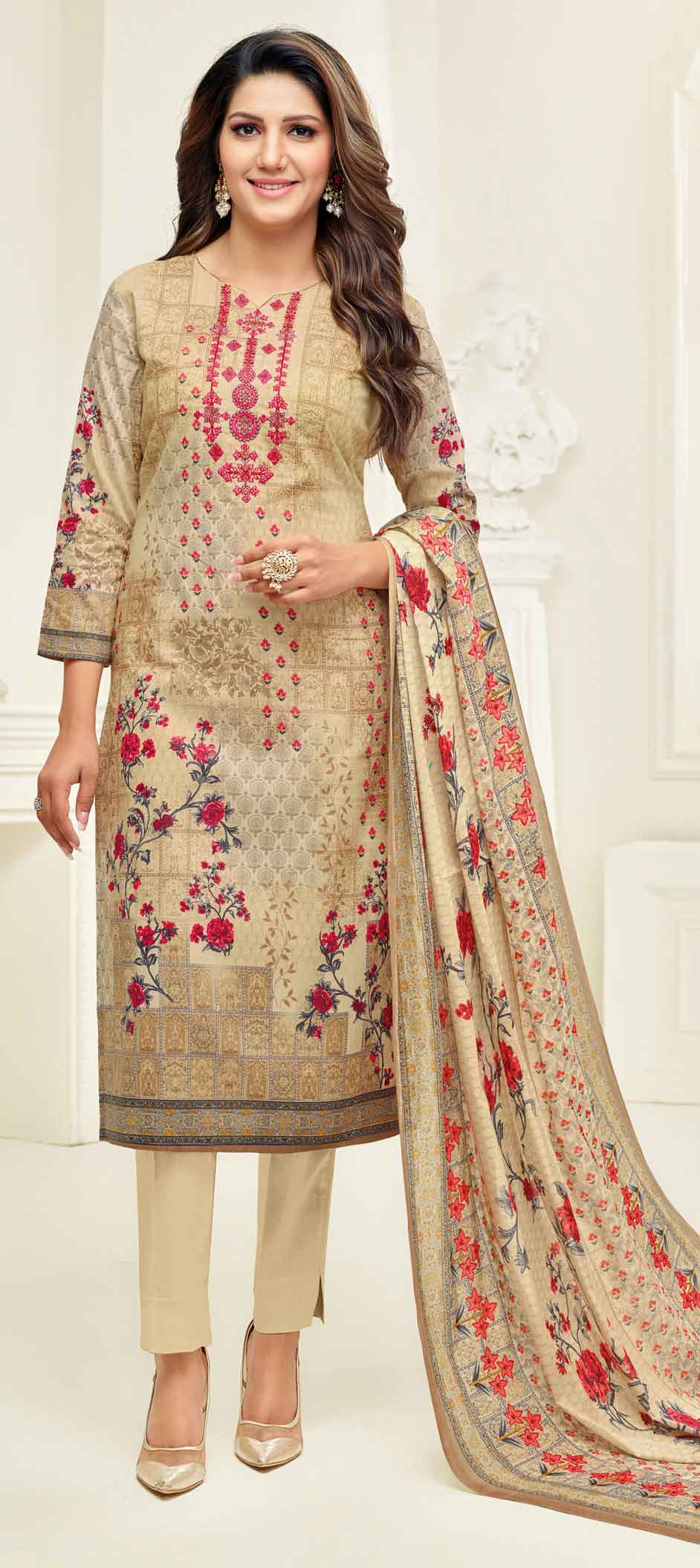 Bollywood Beige and Brown color Cotton fabric Salwar Kameez : 1573565