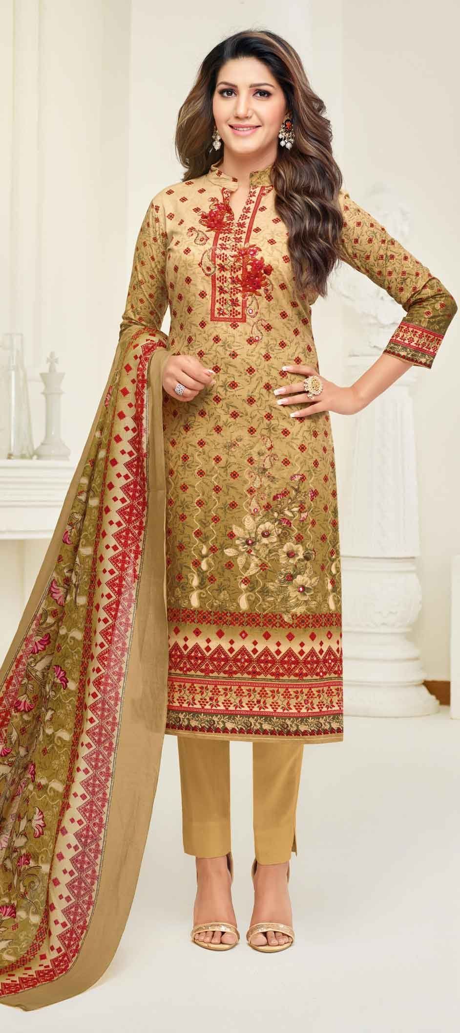 Bollywood Beige and Brown color Cotton fabric Salwar Kameez : 1573568
