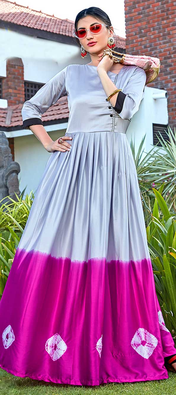 Casual Black and Grey color Satin Silk fabric Kurti : 1573891